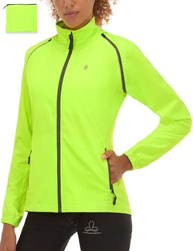 Little Donkey Andy Women's Quick-Dry Running Jacket Convertible UPF 50+ Cycling Jacket Windbreaker with Removable Sleeves Fluorescent Yellow Size L