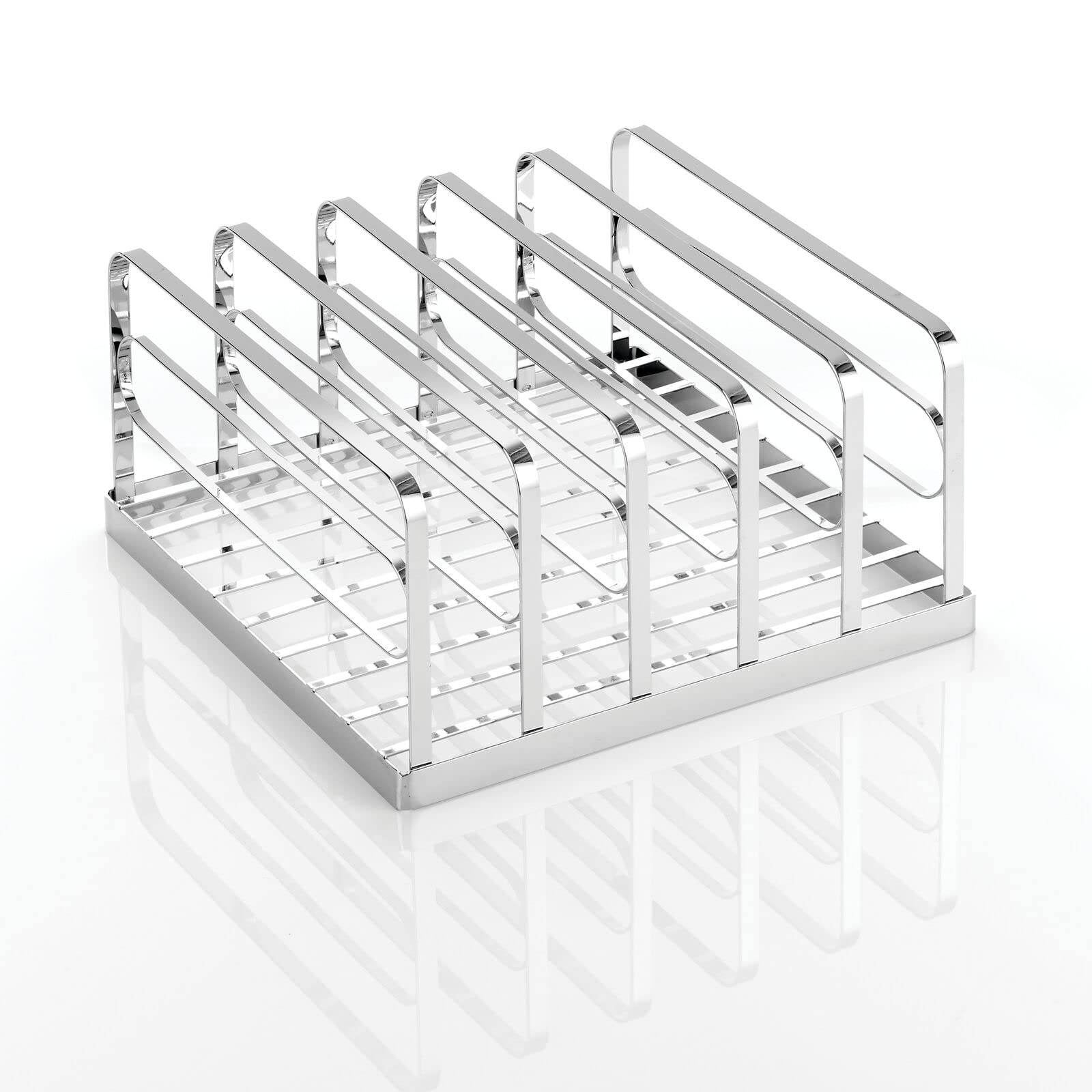 mDesign Metal Divided Stackable Purse Organizer for Closets, Bedrooms, Dressers, Shelves - Closet Shelf Storage Solution for Purses, Clutches, Wallets, Accessories - 5 Sections - Chrome