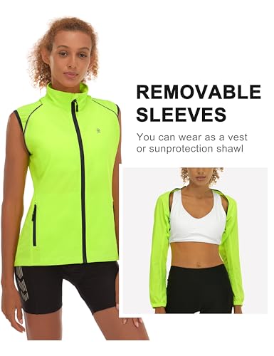 Little Donkey Andy Women's Quick-Dry Running Jacket Convertible UPF 50+ Cycling Jacket Windbreaker with Removable Sleeves Fluorescent Yellow Size L