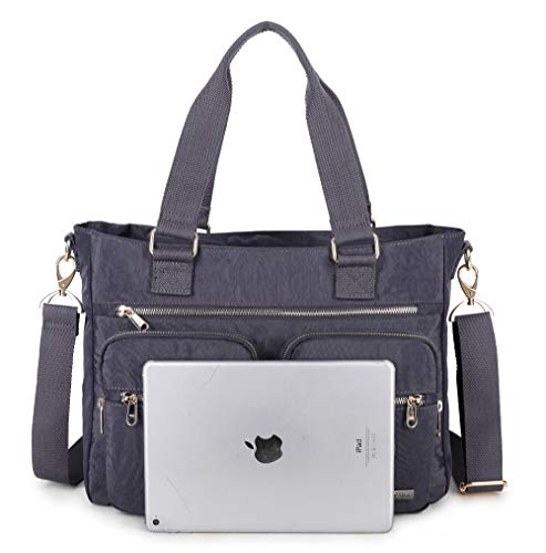 La Packmore Water Repellent Nylon Shoulder Bag Handbag Laptop Bag Teacher Nurse Tote Briefcase Clinical Bag (14-Inch, Charcoal)