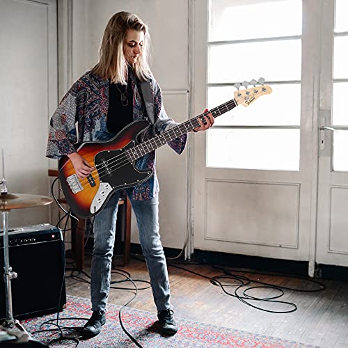 GLARRY 4 String GJazz Electric Bass Guitar Full Size Right Handed with Guitar Bag, Amp Cord and Beginner Kits (Sunset)