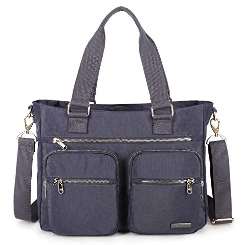 La Packmore Water Repellent Nylon Shoulder Bag Handbag Laptop Bag Teacher Nurse Tote Briefcase Clinical Bag (14-Inch, Charcoal)