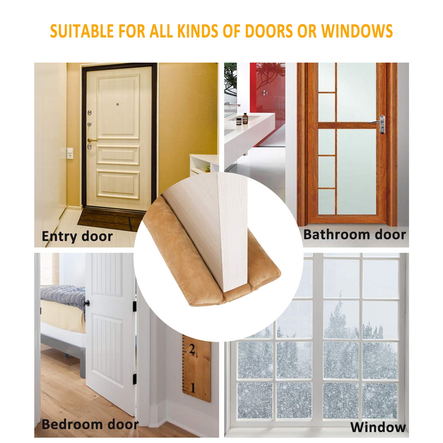 GNEGNI Improved Gap Height Adjustable Under Door Draft Stopper, 36 Inch Double Draft Blocker for Bottom of doors Noise Reduction Windproof