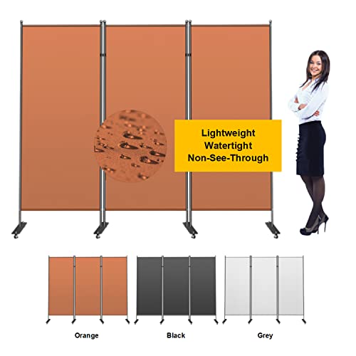 Office Partition,102 x 14 x 71 inch ,Room Divider – Folding Partition Privacy Screen,Black ,3-Panel Outdoor/Indoor Room Divider for School, Church, Classroom, Dorm Room, Kids Room, Studio (Orange)