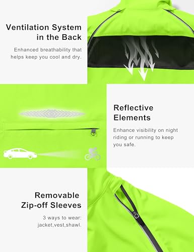 Little Donkey Andy Women's Quick-Dry Running Jacket Convertible UPF 50+ Cycling Jacket Windbreaker with Removable Sleeves Fluorescent Yellow Size L