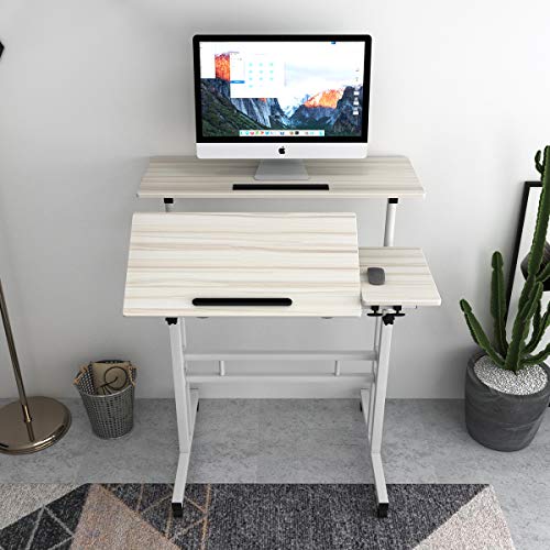soges Rolling Standing Desk Height Adjustable, 31.5 inch Stand Up Computer Desk, Sit-Stand Tiltable Top Desk Laptop Stand for Small Spaces, Tall Table for Standing or Sitting, Maple