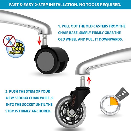 Professional Office Chair Caster Wheels Gift Set of 5 - Protect All Your Floors - 3'' Heavy Duty Replacement Rubber Chair Casters - Best Protection for Your Hardwood Floors