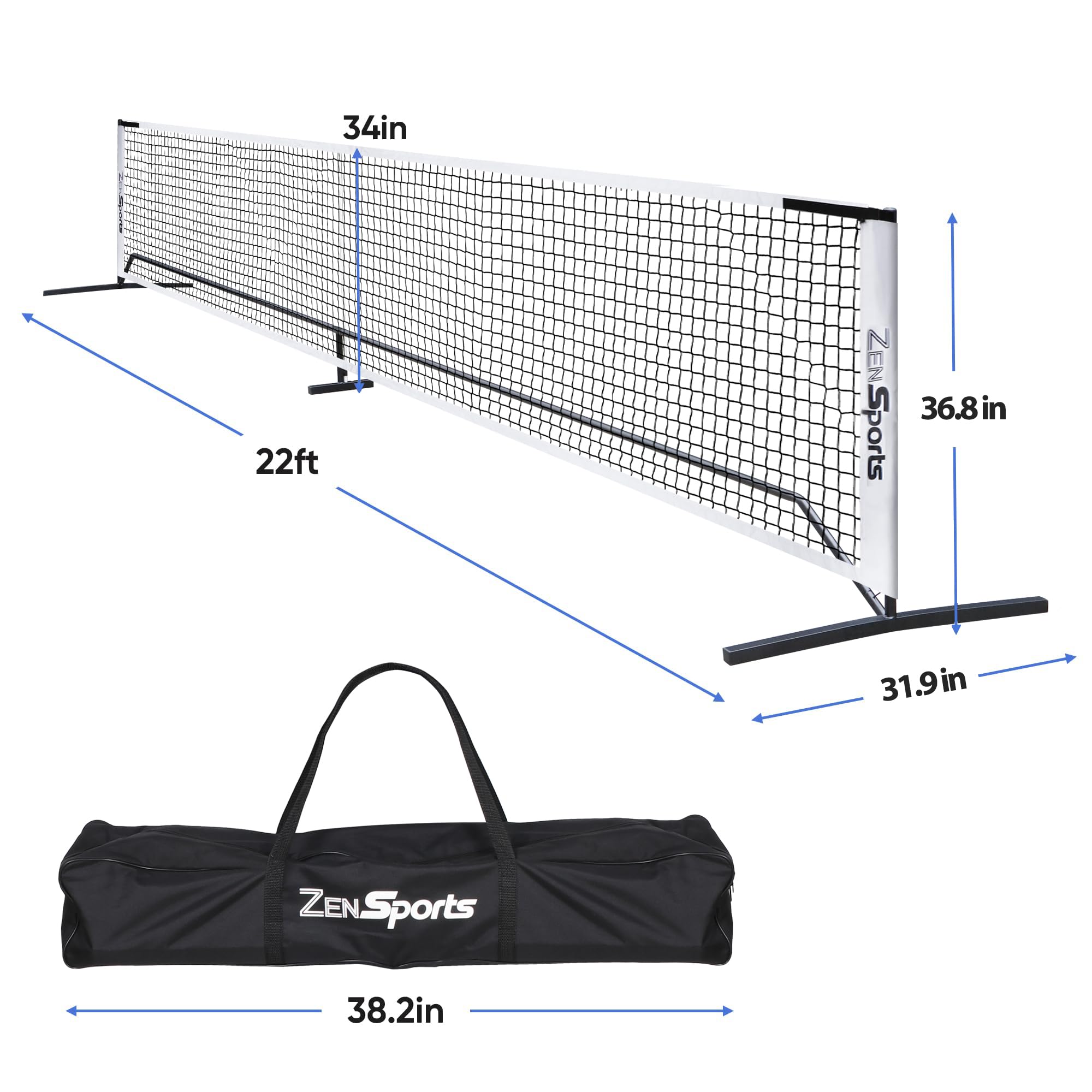 ZENY Portable Pickleball Net Set System with Metal Frame and 22FT Regulation Size Pickball Net with Carry Bag for Backyard, Driveways, Outdoor Game