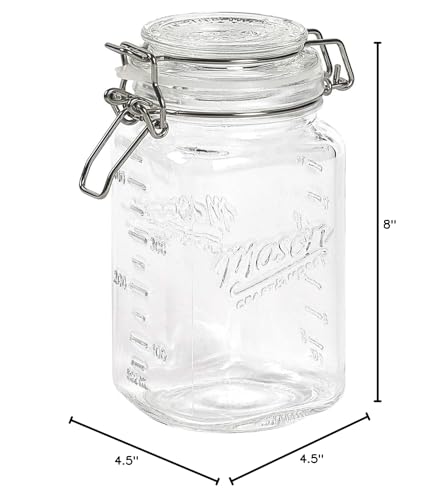 Mason Craft & More Airtight Kitchen Food Storage Clear Glass Clamp Jars, 50 Ounce (1.5 Liter) Medium Clamp Jar