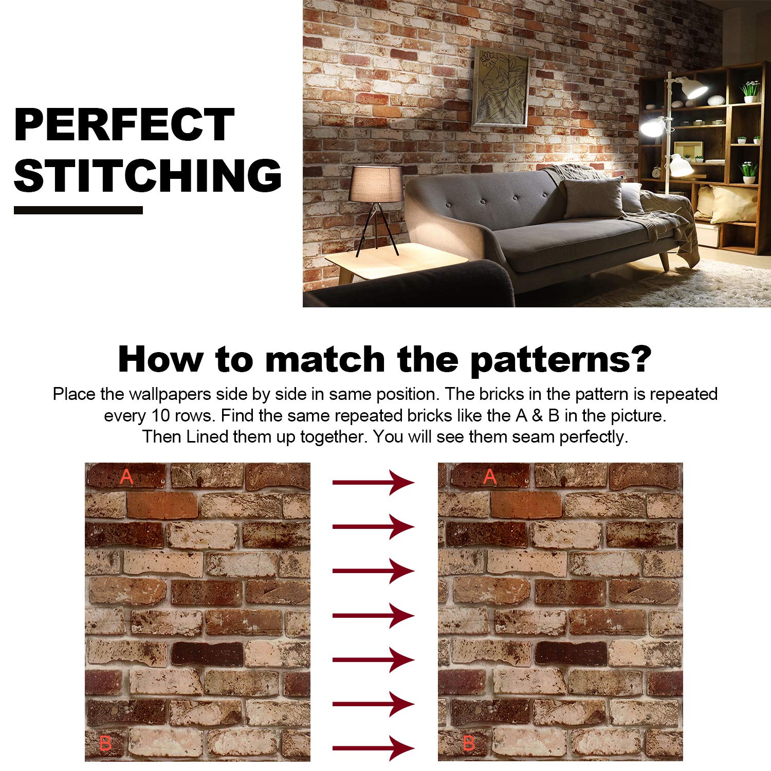 Okydoky Peel and Stick Wallpaper, Brick Wallpaper for Home Decoration, Kitchen Wallpaper Stick and Peel Backsplash, Vinyl Self Adhesive Wallpaper for House, Workshop & Office, 17.7" x 197", C103-5