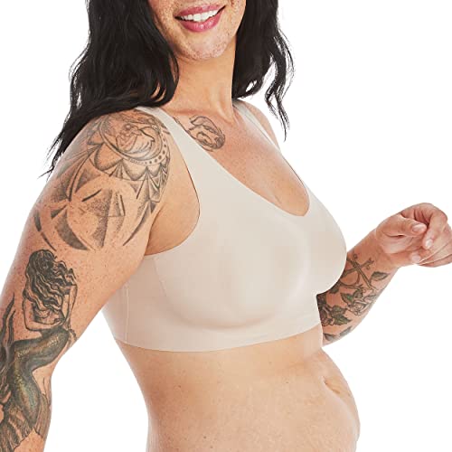Hanes Women's Seamless Wireless, Lightweight Full-Coverage Wirefree T-Shirt Bra (S-3XL), Nude, X-Large