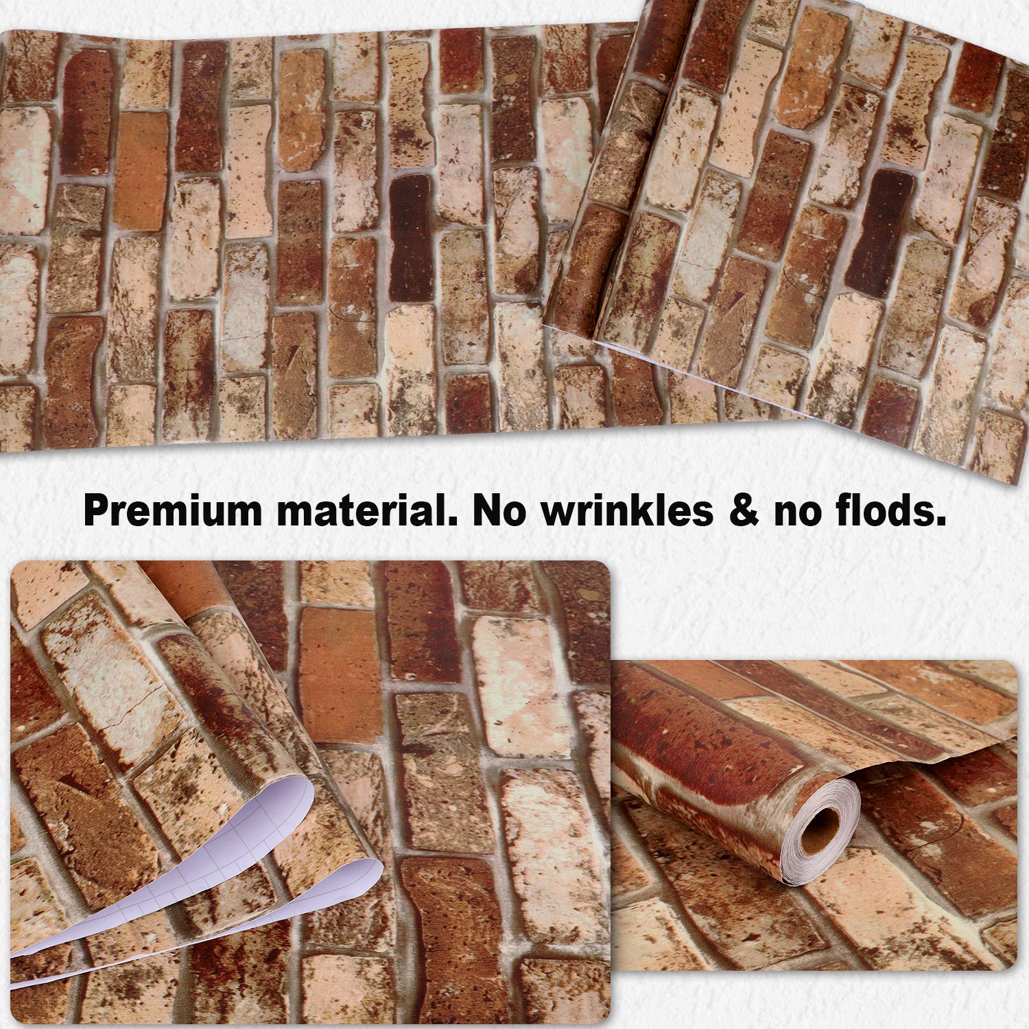 Okydoky Peel and Stick Wallpaper, Brick Wallpaper for Home Decoration, Kitchen Wallpaper Stick and Peel Backsplash, Vinyl Self Adhesive Wallpaper for House, Workshop & Office, 17.7" x 197", C103-5