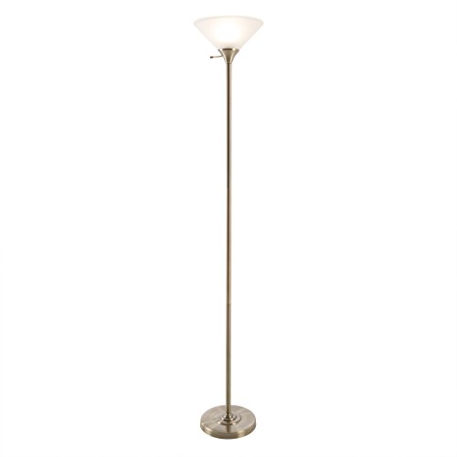 Lavish Home Bronze Torchiere Floor Lamp-Standing Light with Sturdy Metal Base and Frosted Glass Shade-Energy Saving LED Bulb Included