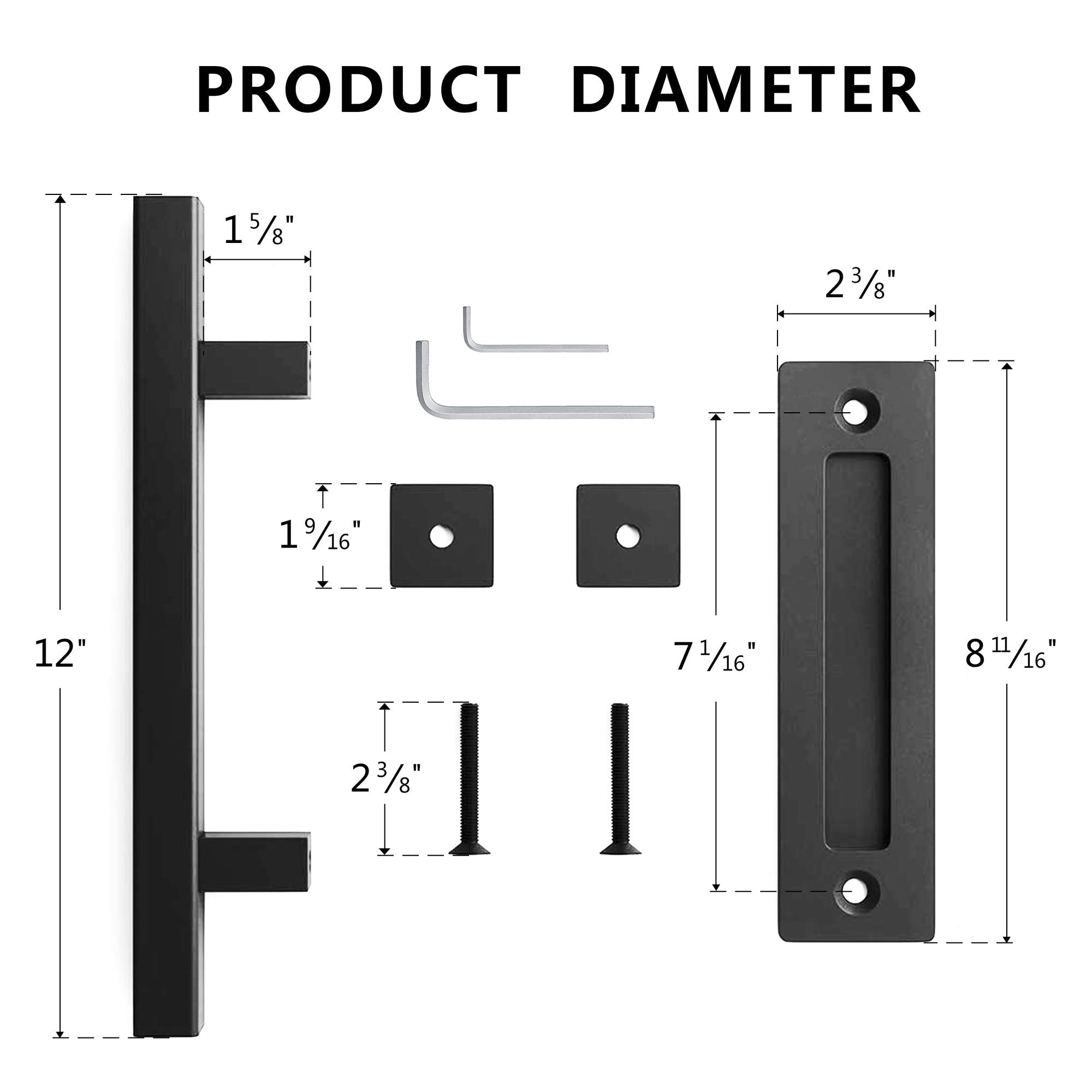 Barn Door Handle, Square 12" Barn Door Hardware Kit Pull and Push Sliding Door Handle, Rustic Two-Side Design for Barn Door, Garage Door, Closet Door, Cast Iron Black(Heavy Duty Version)