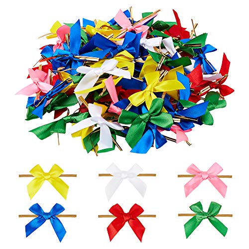 PH PandaHall 180pcs 6 Colors Twist Tie Ribbon Bow 2.2ā Small Bows Polyester Packaging Ribbon Bows for DIY Gift Wrap Decoration, Wedding Christmas Party Decoration