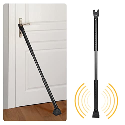 HoneSecur 2-in-1 Door Security Bar with Alarm & Sliding Patio 28″ Door Stopper 120db Loud Alert Siren Security Jammer Bar Window Child Proof Adjustable Constructed of High Grade Iron - Black
