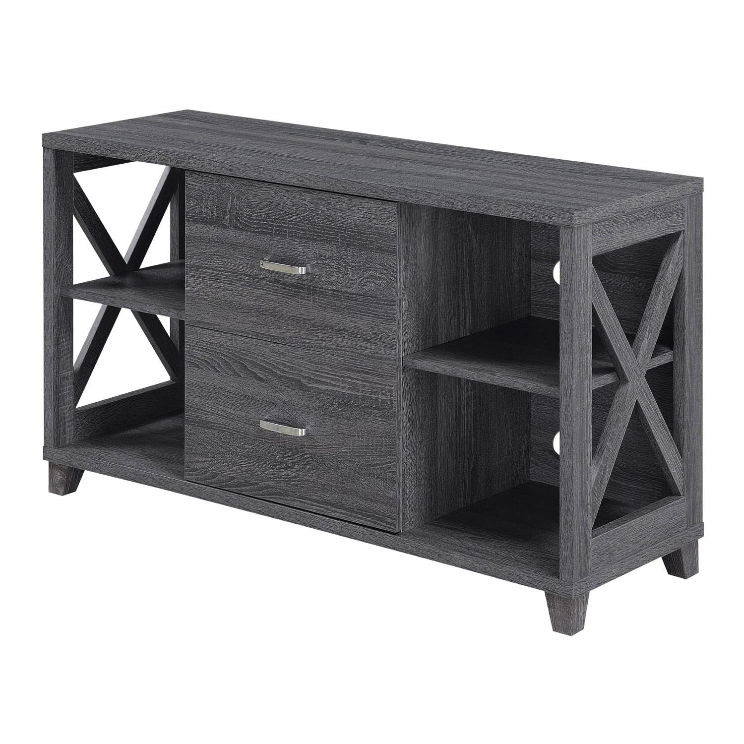 Convenience Concepts Oxford Deluxe 2 Drawer TV Stand with Shelves for TVs up to 55 Inches, Weathered Gray