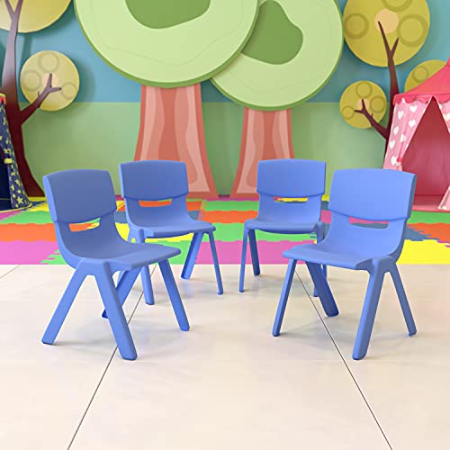EMMA + OLIVER 4 Pack Blue Plastic Stack School Chair with 12" Seat Height - Kids Chair