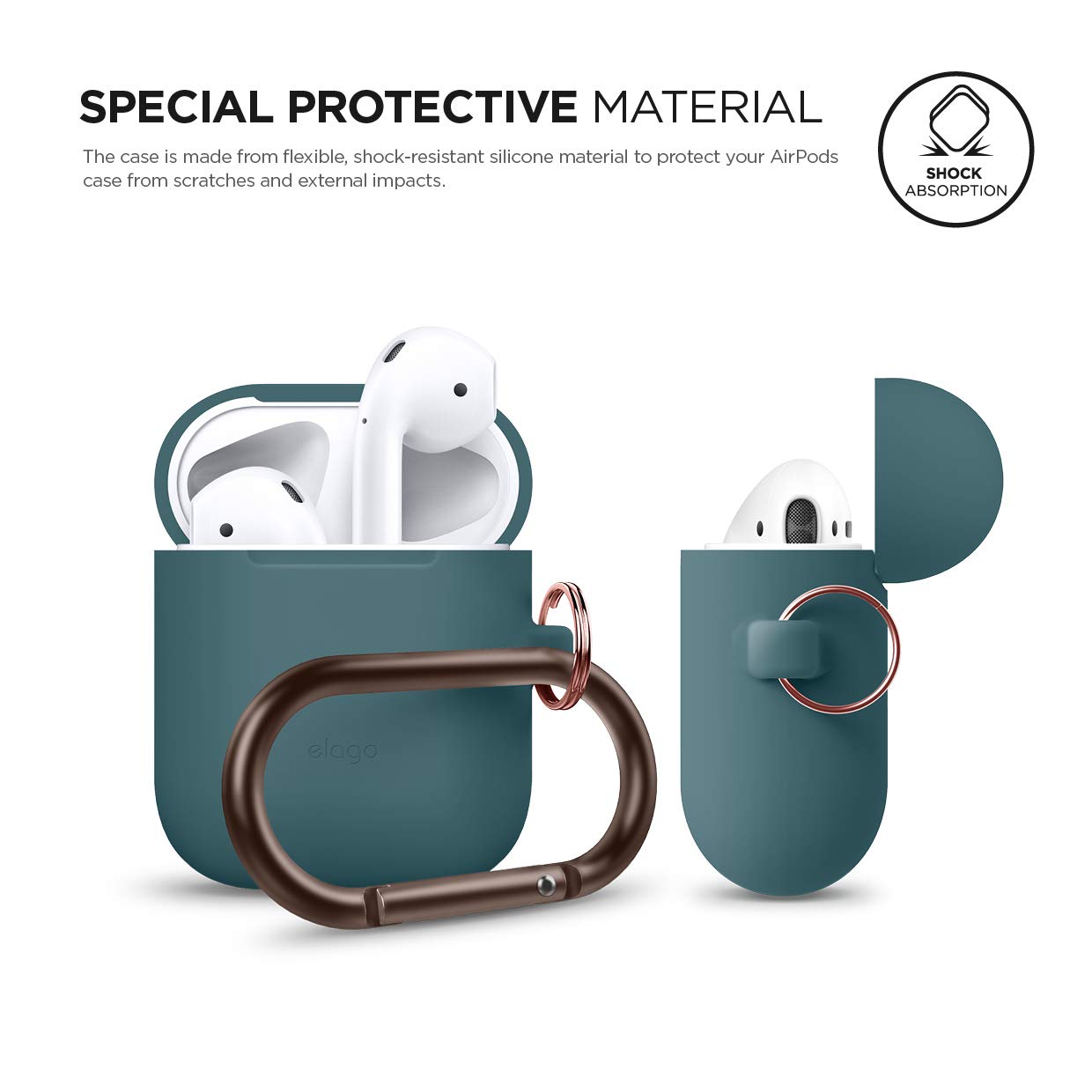 elago Silicone Case with Keychain Compatible with Apple AirPods Case 1 & 2, Front LED Visible, Supports Wireless Charging, Protective Silicone [Dark Turquoise]