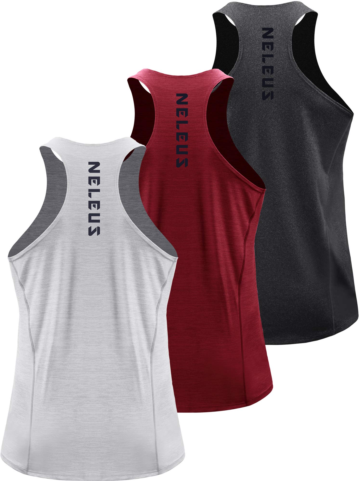 NELEUS Men's 3 Pack Running Tank Tops Dry Fit Muscle Athletic Workout Shirts,5069,Grey Black,Light Grey,Red,US XL,EU 2XL