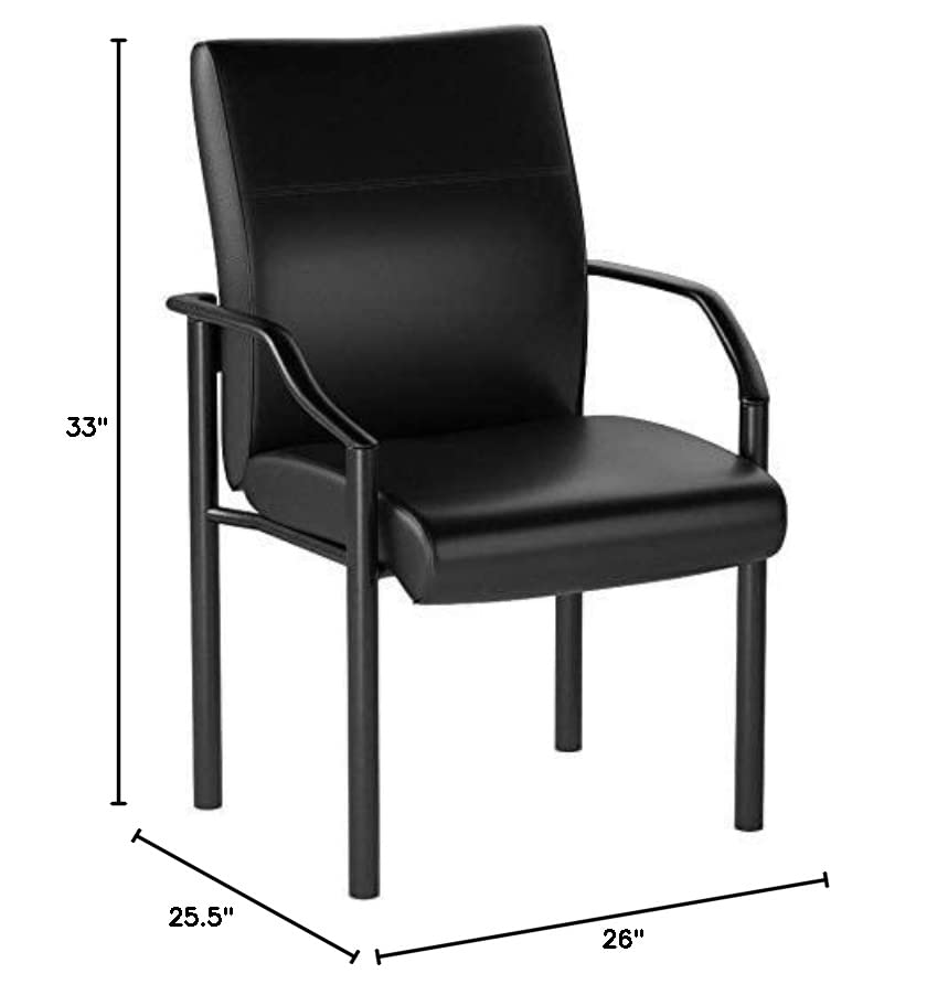 Boss Office Products Mid Back LeatherPlus Guest Chair in Black, 250 lbs