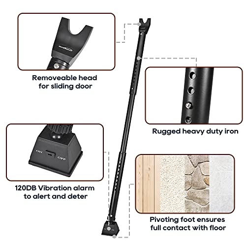 HoneSecur 2-in-1 Door Security Bar with Alarm & Sliding Patio 28″ Door Stopper 120db Loud Alert Siren Security Jammer Bar Window Child Proof Adjustable Constructed of High Grade Iron - Black