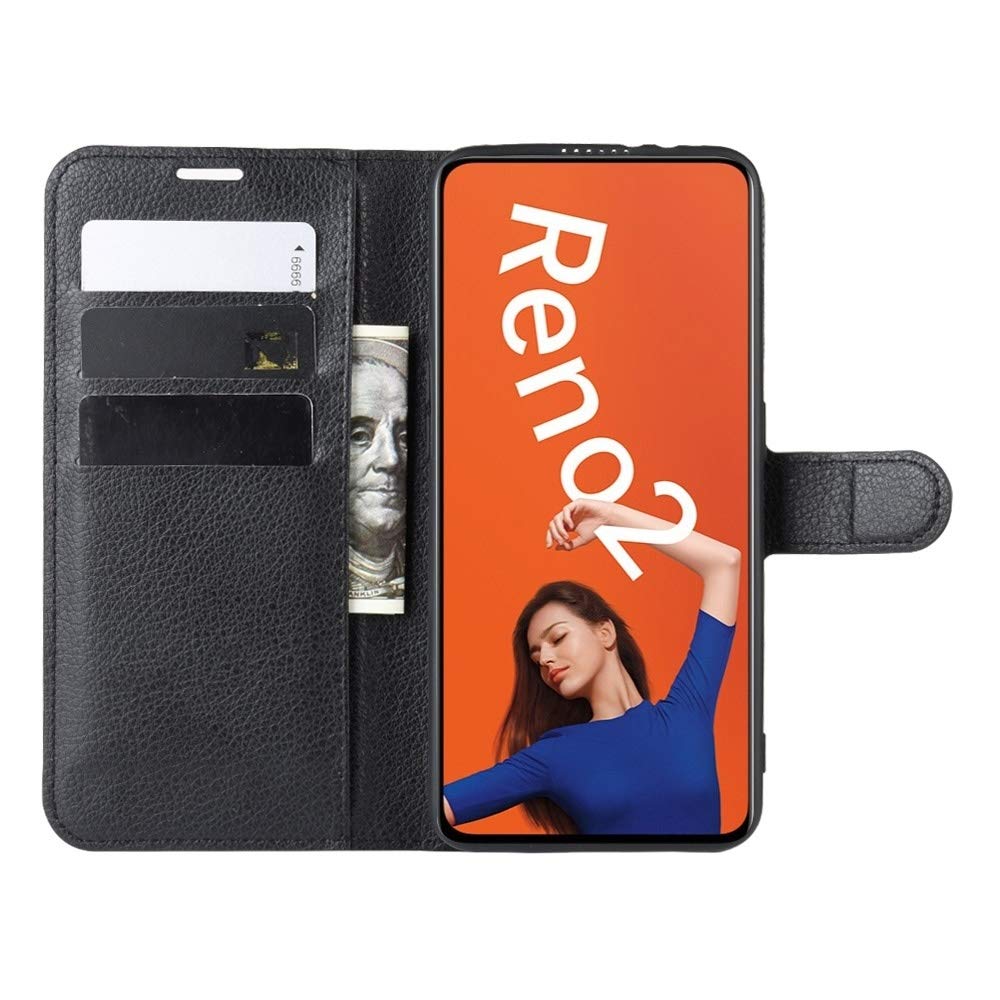 Oppo case for Oppo RENO2 Litchi Texture Horizontal Flip Leather Case with Wallet & Holder & Card Slots(Black) (Color : Red)
