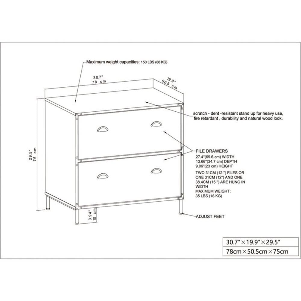 Saint Birch Bombay 2-Drawer Modern Wood Lateral File Cabinet, Legal & Letter Size, Walnut Brown