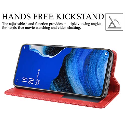 HualuBro Oppo Reno 2Z Case, Retro PU Leather Wallet Flip Folio Shockproof Phone Case Cover with [Kickstand] [Card Slots] [Magnetic Closure] for Oppo Reno2 F / Reno2 Z (Red)