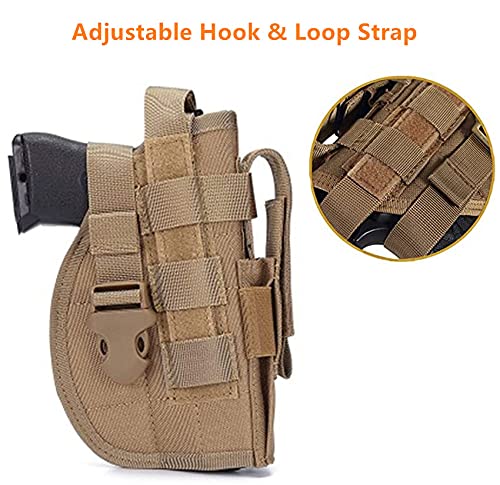 ACEXIER Universal Tactical Gun Holster Right Hand Molle Pistol Holster Combat Airsoft Waist Belt Holster for 1911 45 92 96 G1ock(Khaki)