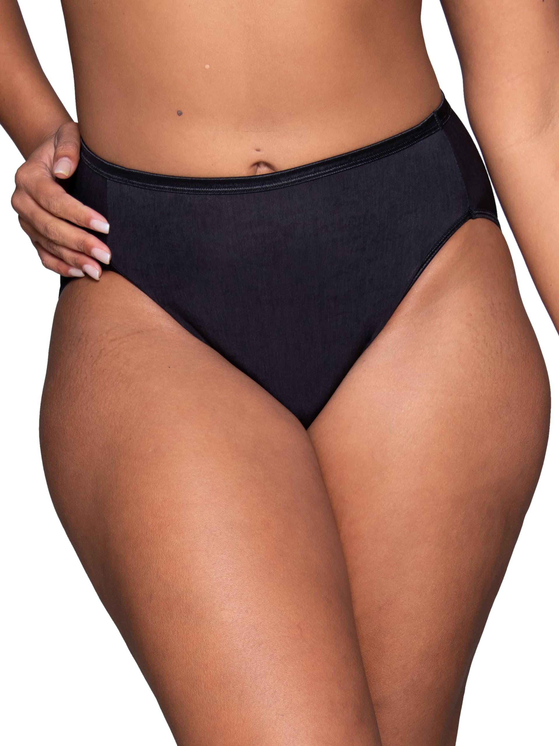 Vanity Fair Women's Illumination Hi Cut Panties, Silky Stretch & Satin Trim, 3 Pack-Midnight Black, 8