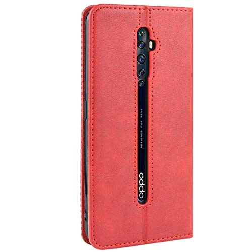 HualuBro Oppo Reno 2Z Case, Retro PU Leather Wallet Flip Folio Shockproof Phone Case Cover with [Kickstand] [Card Slots] [Magnetic Closure] for Oppo Reno2 F / Reno2 Z (Red)