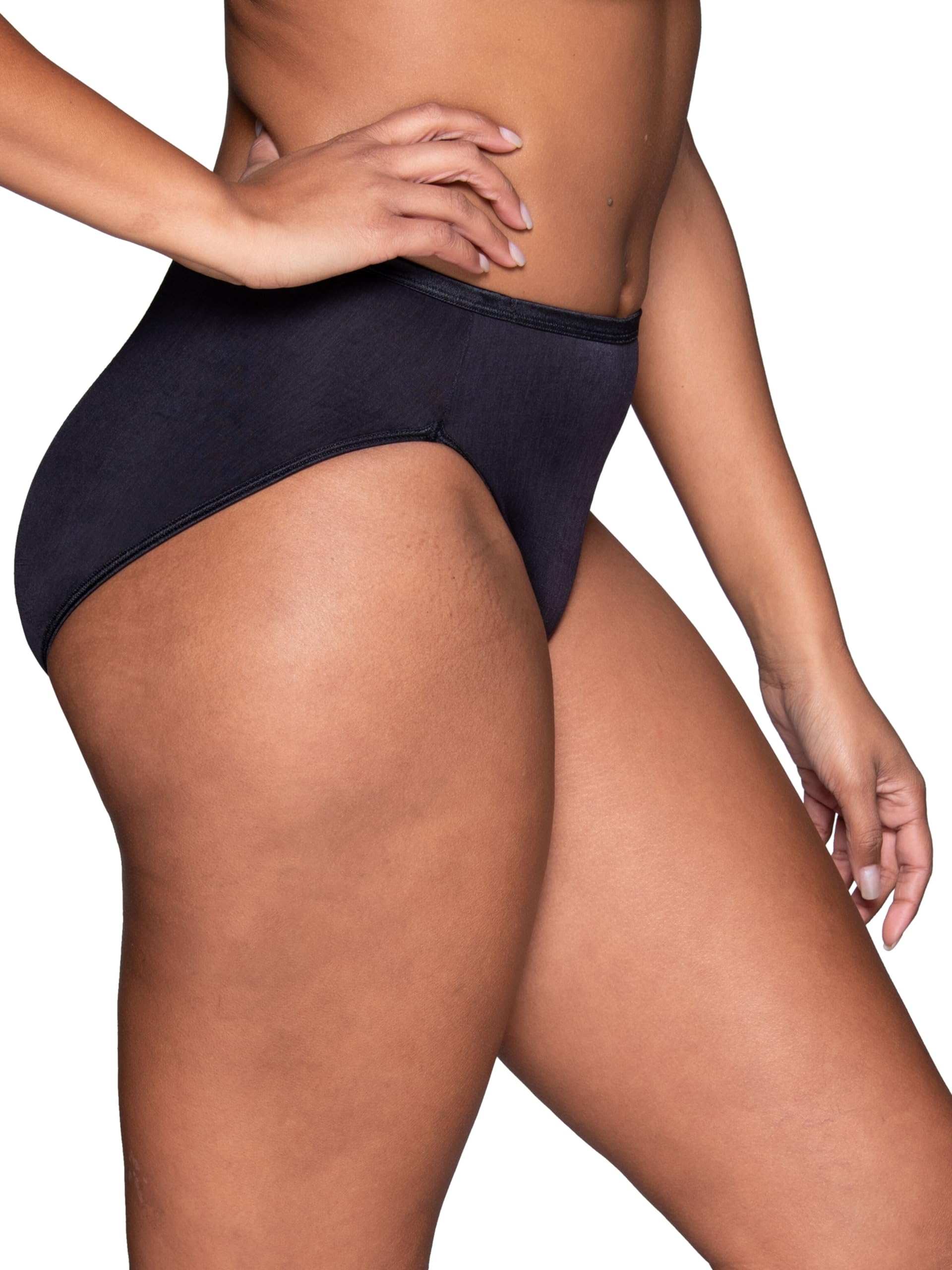 Vanity Fair Women's Illumination Hi Cut Panties, Silky Stretch & Satin Trim, 3 Pack-Midnight Black, 8