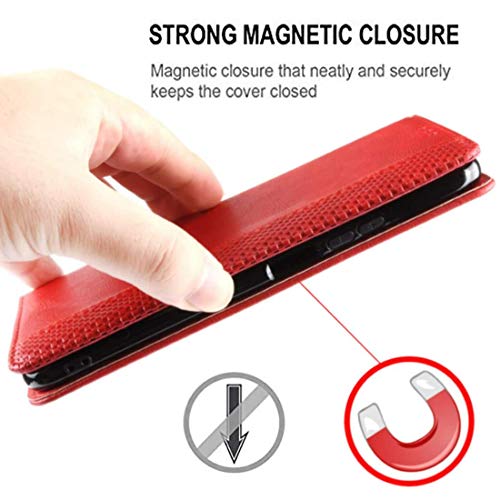 HualuBro Oppo Reno 2Z Case, Retro PU Leather Wallet Flip Folio Shockproof Phone Case Cover with [Kickstand] [Card Slots] [Magnetic Closure] for Oppo Reno2 F / Reno2 Z (Red)