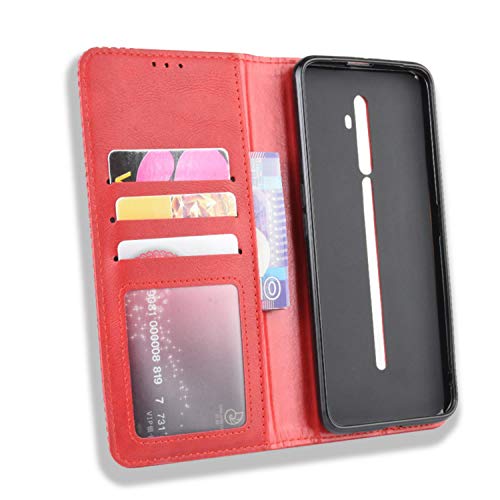 HualuBro Oppo Reno 2Z Case, Retro PU Leather Wallet Flip Folio Shockproof Phone Case Cover with [Kickstand] [Card Slots] [Magnetic Closure] for Oppo Reno2 F / Reno2 Z (Red)