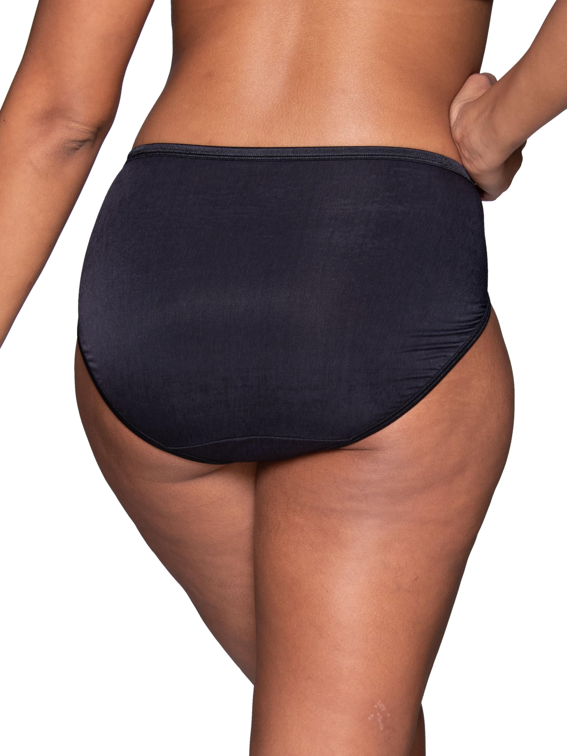 Vanity Fair Women's Illumination Hi Cut Panties, Silky Stretch & Satin Trim, 3 Pack-Midnight Black, 8