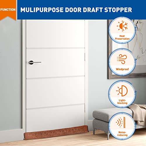 MAGZO Door Pillow Draft Stopper 32 Inch, Weighted Flower Printed Door Draft Blocker Under Door Air Noise Blocker, Coffee
