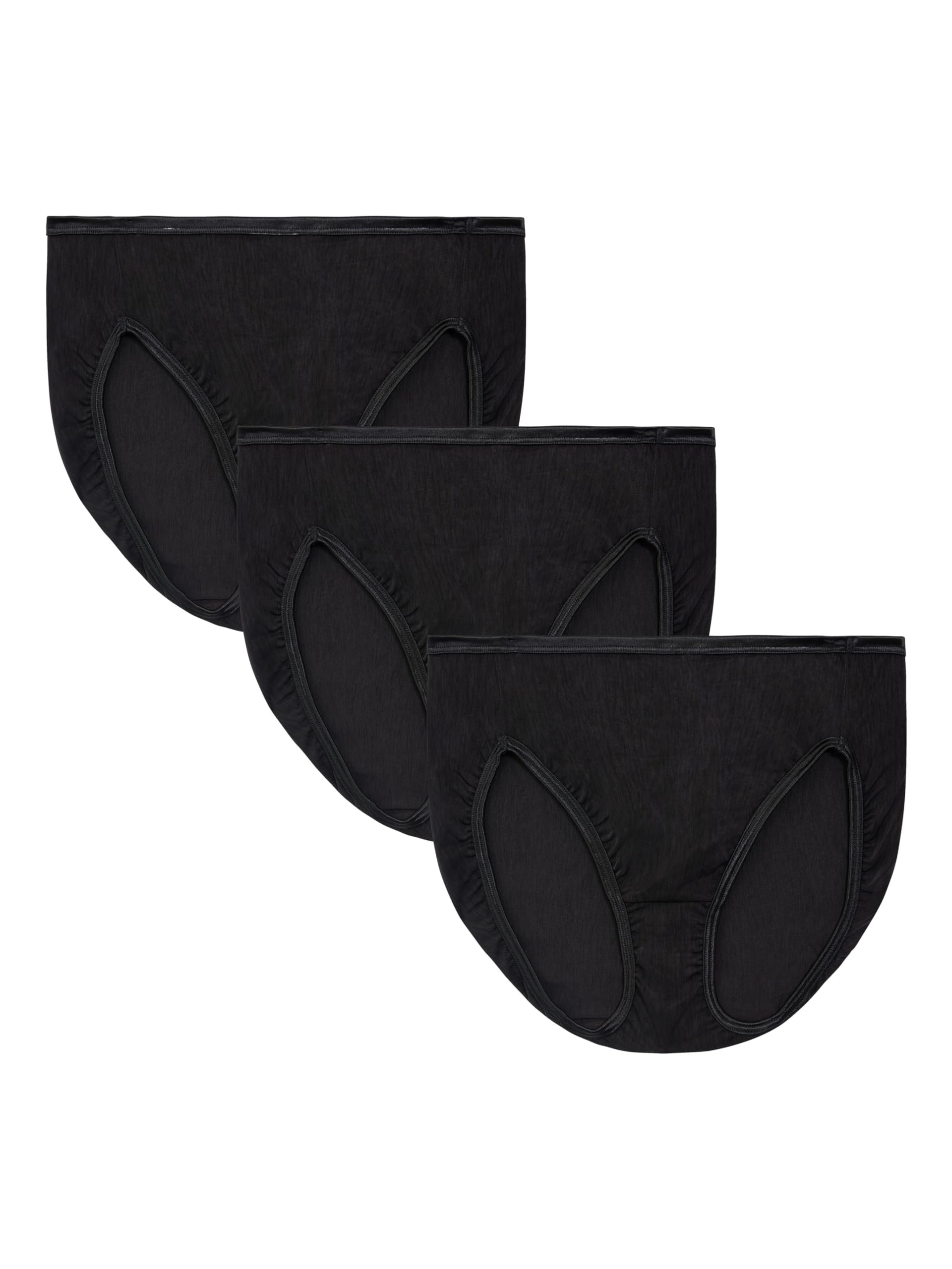 Vanity Fair Women's Illumination Hi Cut Panties, Silky Stretch & Satin Trim, 3 Pack-Midnight Black, 8