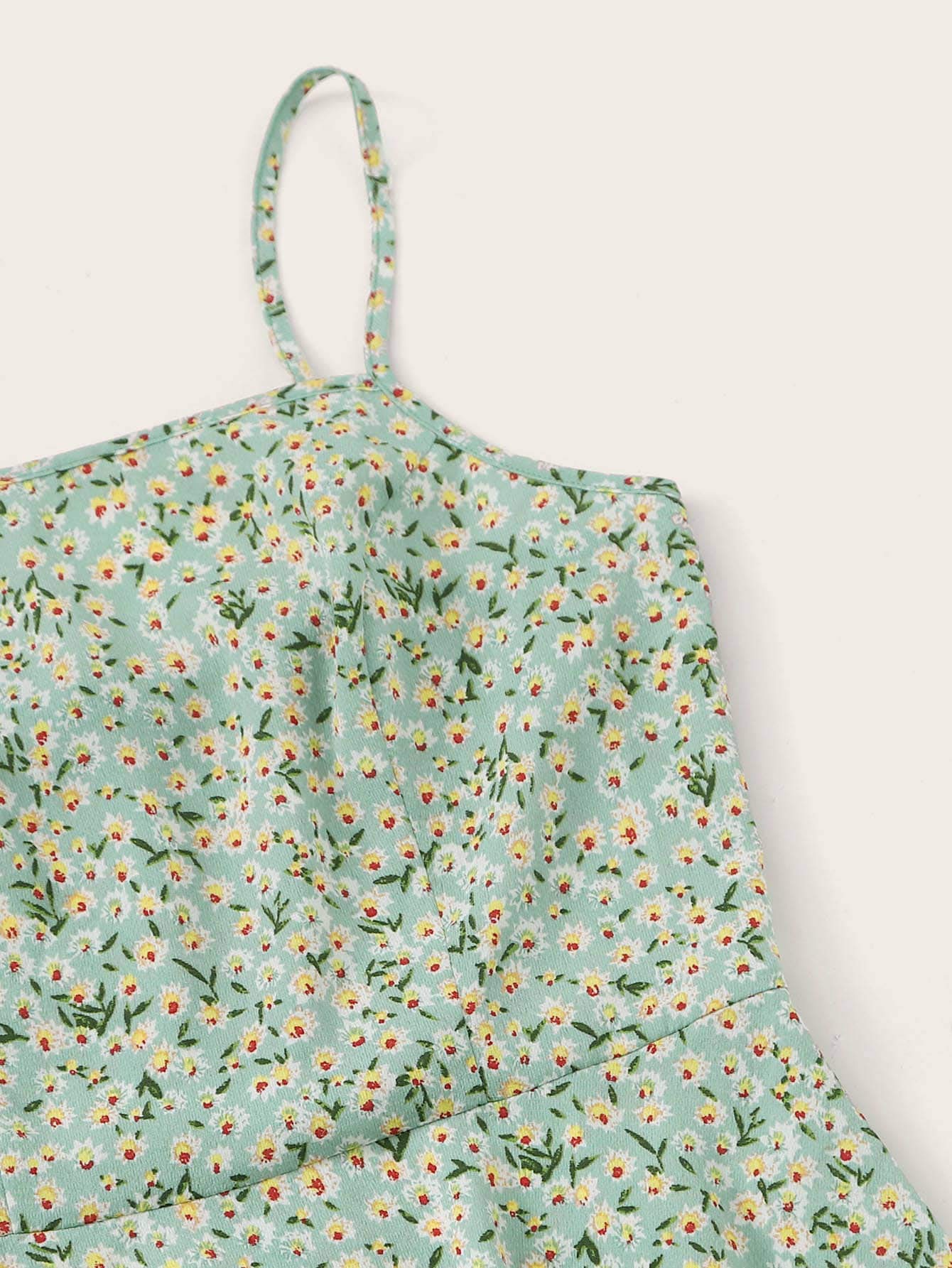 Floerns Women's Ditsy Floral High Waist Cami Short A Line Dress Green S