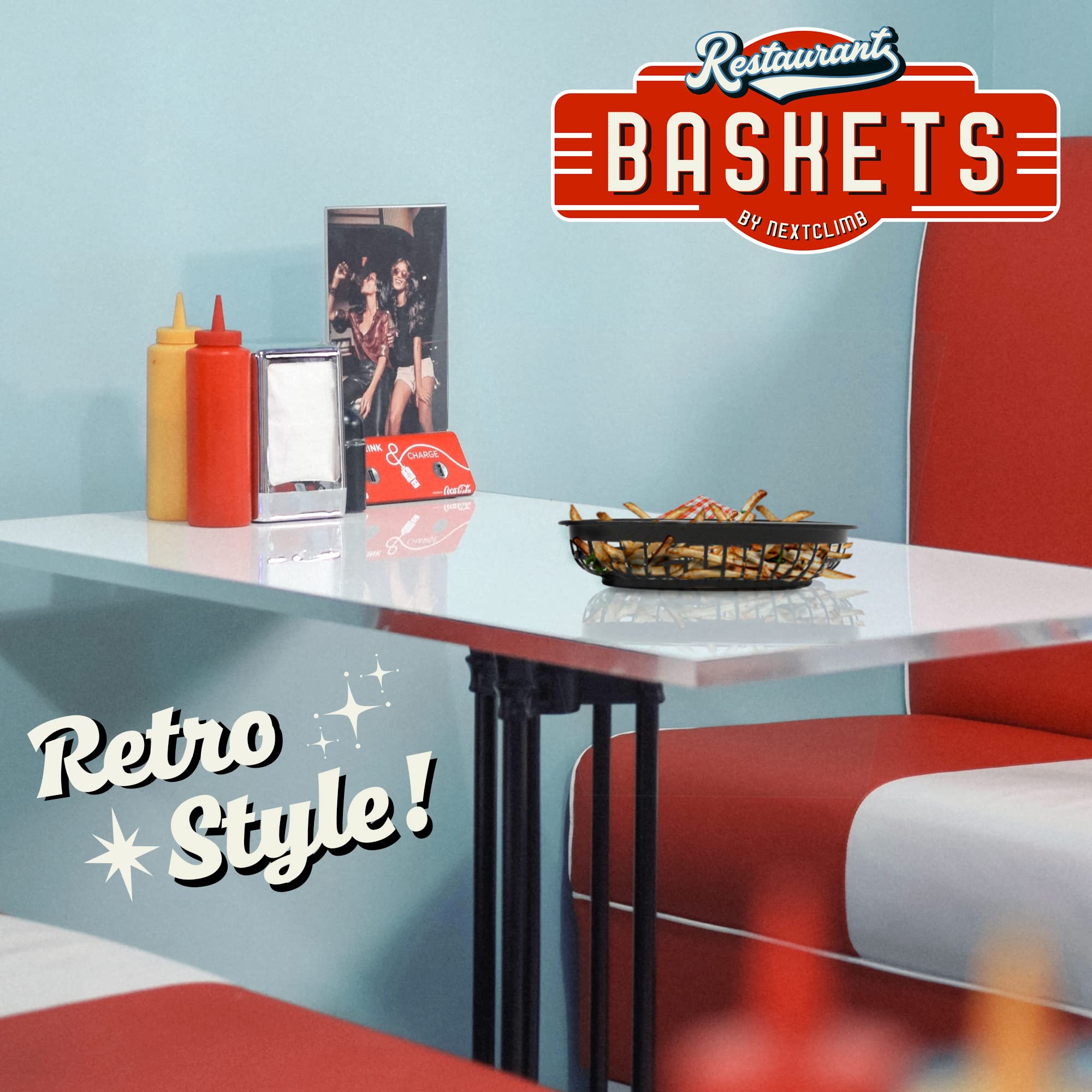 Plastic Fast Food Baskets - HUGE 12" x 9" Food Baskets For Serving - Reusable Foodservice Restaurant Diner Burger Fish Chip Sandwich Plates Tray Platter (12 Pack, Black)