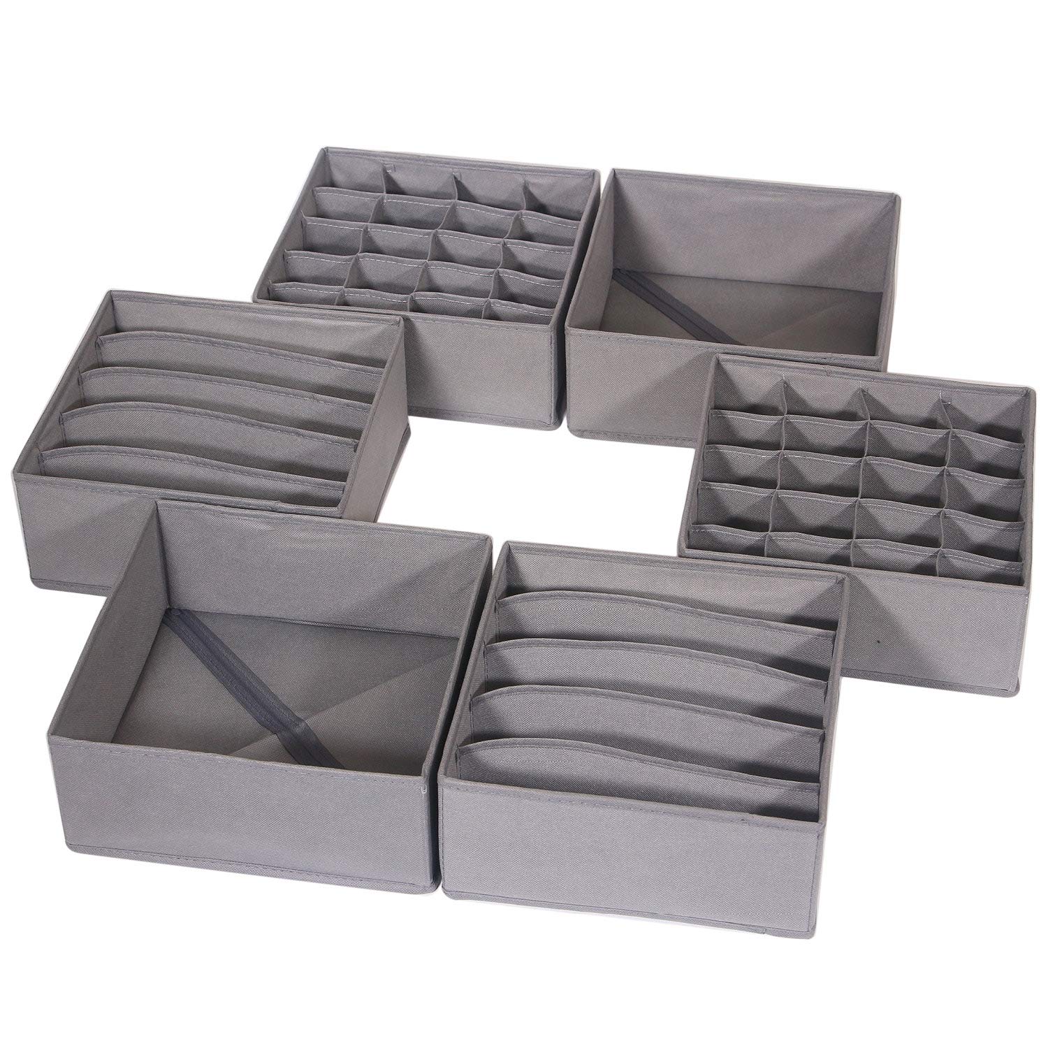DIOMMELL 6 Pack Foldable Cloth Storage Box Closet Dresser Drawer Organizer Fabric Baskets Bins Containers Divider for Clothes Underwear Bras Socks Lingerie Clothing, M Grey 22-2000