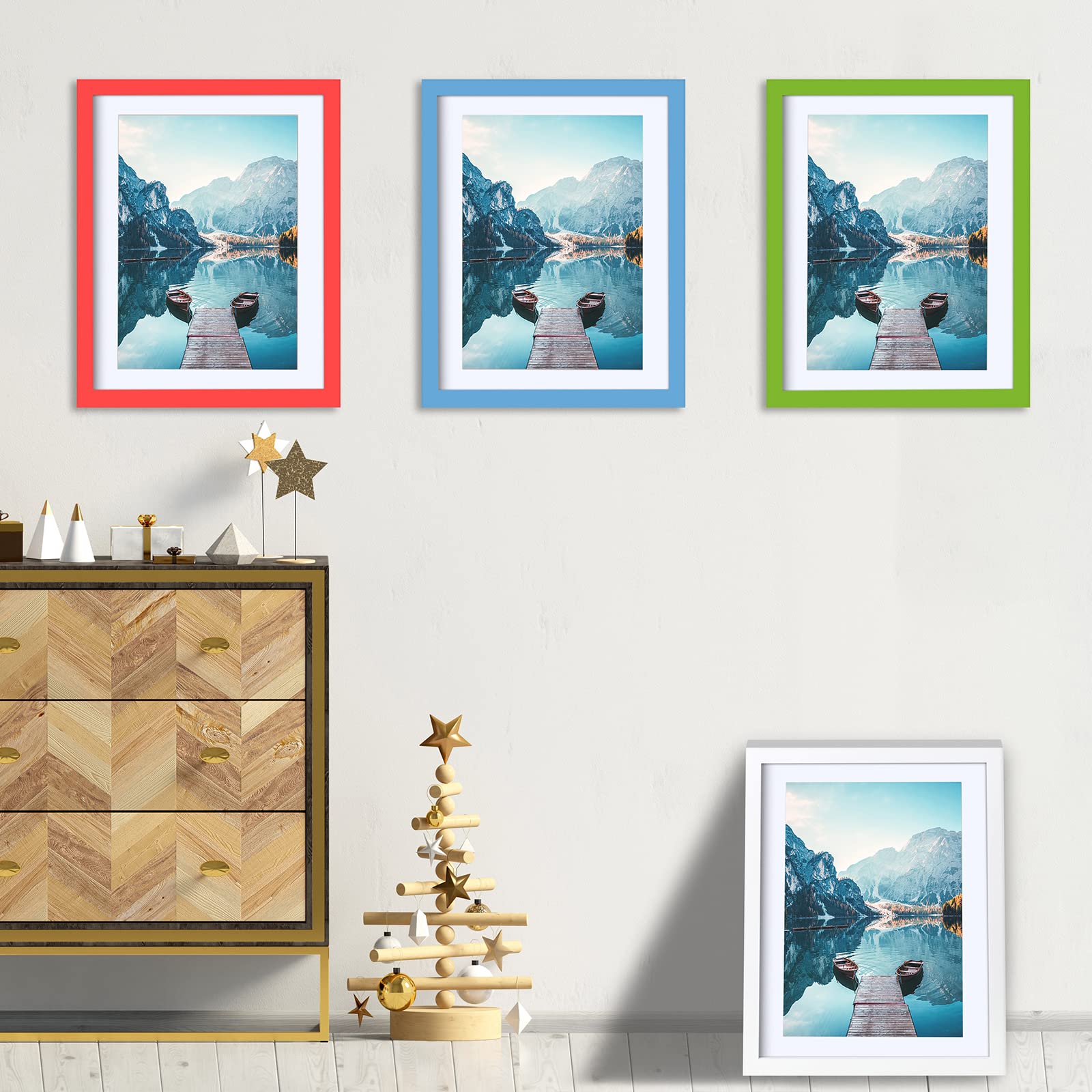 BOJIN 11x14 Picture Frames Green, Solid Wood Display Picture A4 with Mat or 11x14 Without Mat, Wall Hanging Decoration Photo Frame