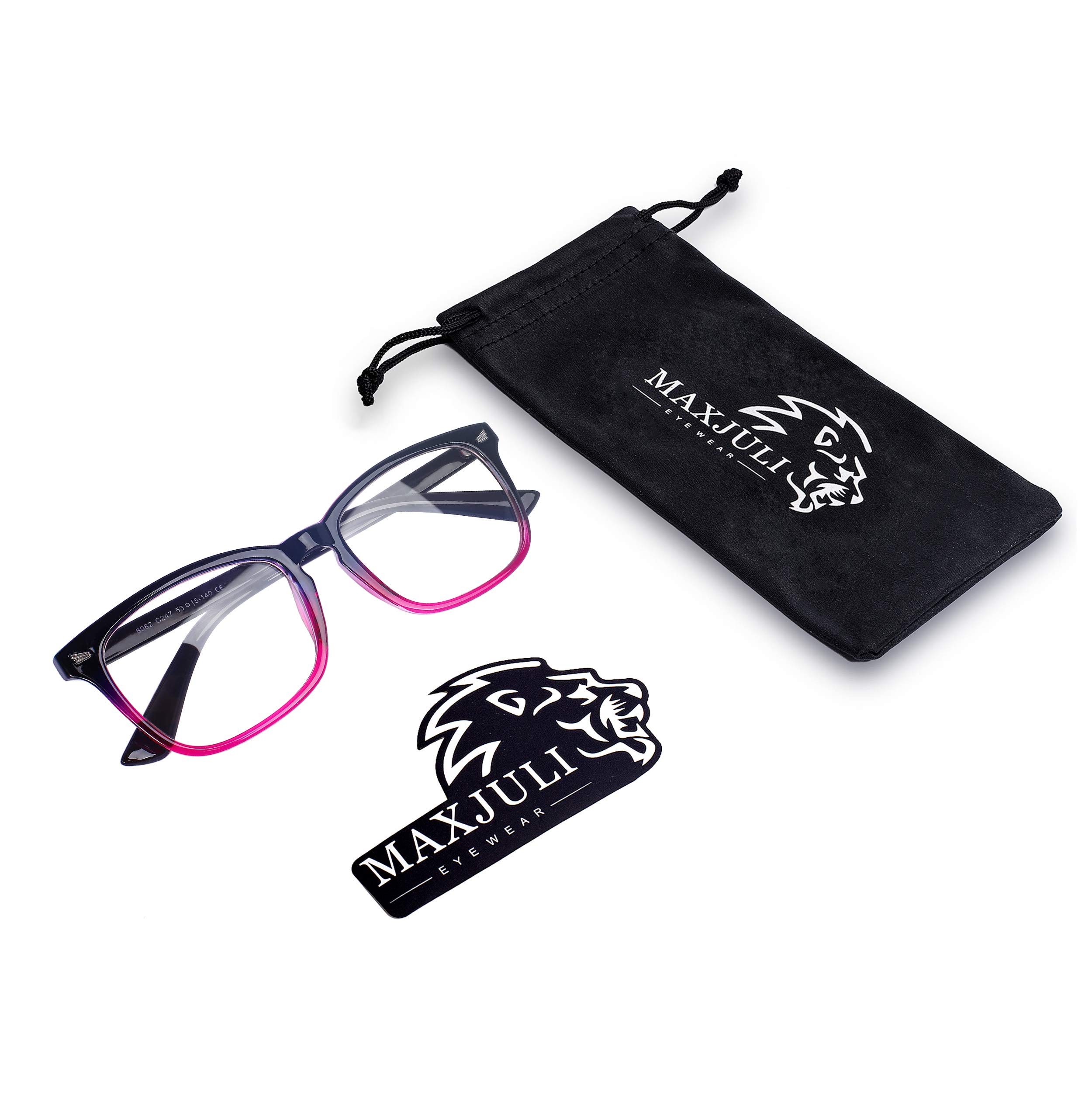 MAXJULI Fake Glasses with Cute Nerd Frame Reading/Gaming/TV/Phones Glasses for Women Men (Purple Gradient Pink)
