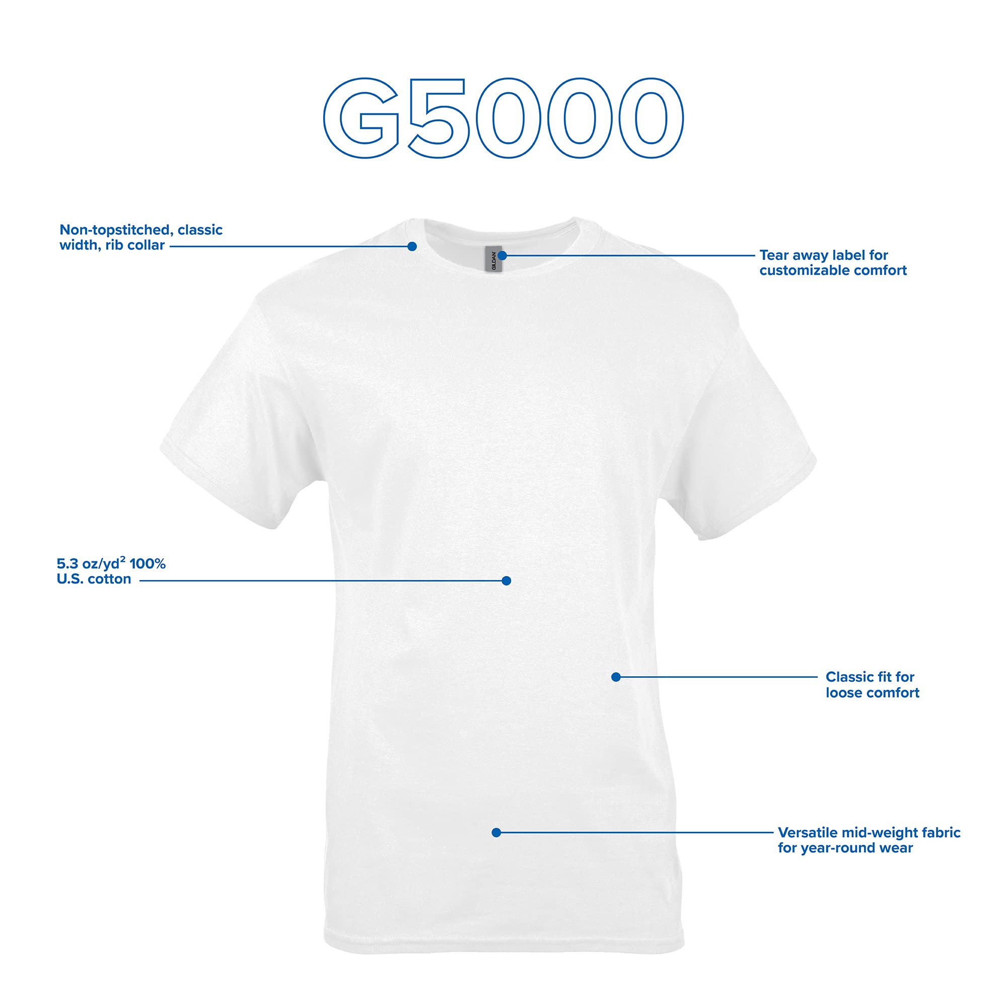 Gildan Men's Heavy Cotton T-Shirt, Style G5000, Multipack, White (10-Pack), Large