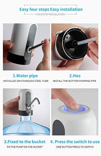 Amazing 7 Electric Water Bottle Pump, BPA Free Automatic Drinking Water Dispenser, USB Charging, Low Noise, Fits 5 Gallon 2.16-inch Neck Water Coolers (White 2)