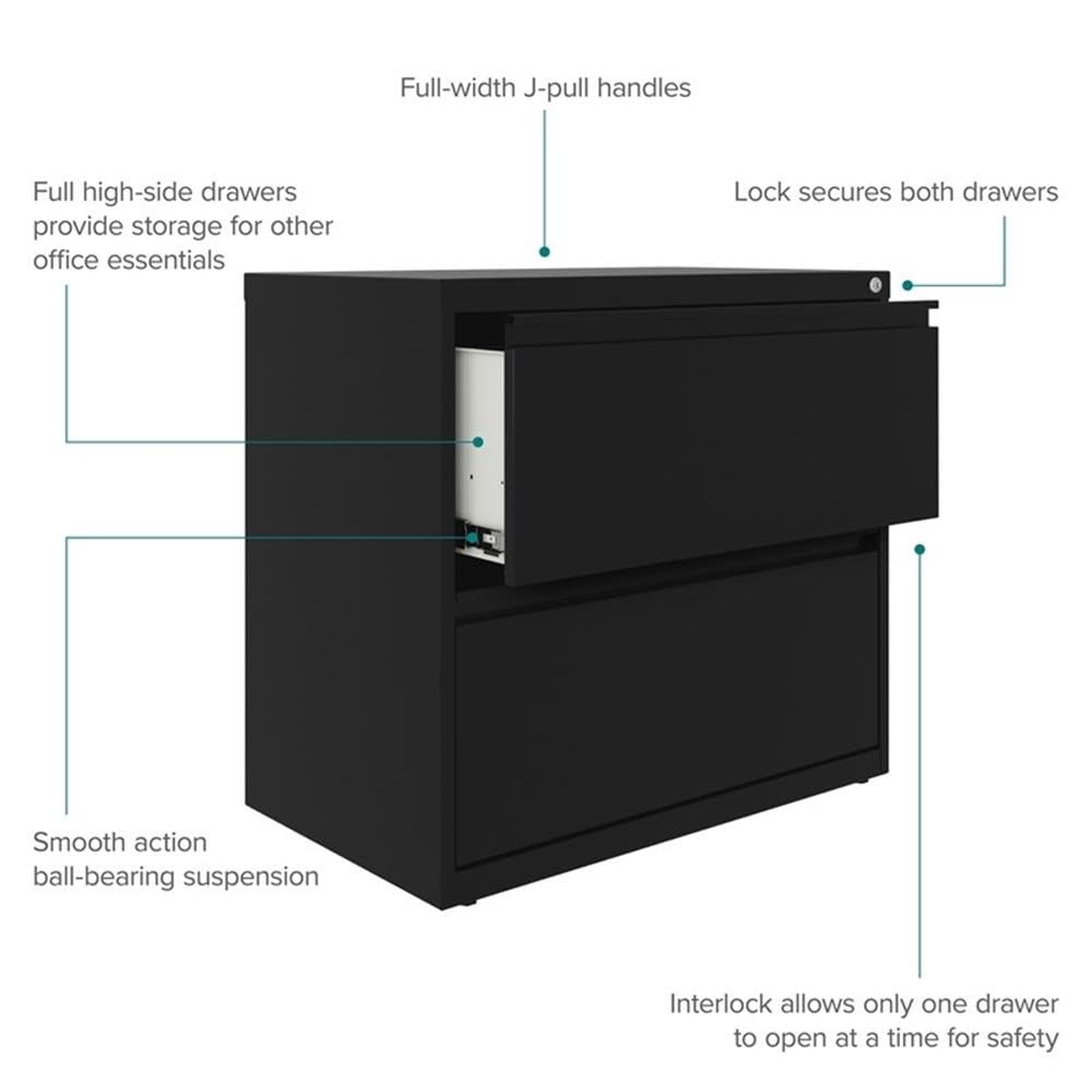Hirsh 30 inch Wide 2 Drawer Lateral 101 File Cabinet in Black, Fully Assembled