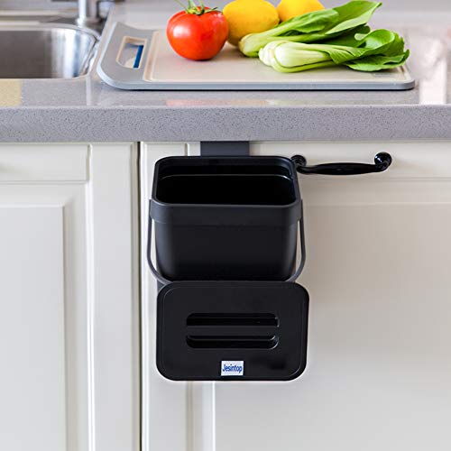 Jesintop Compost Caddy, Mini Countertop Trash Can, Compact Waste Basket Garbage Can, Compost Caddy Small Trash Bin with Lid for Desk/Office/Kitchen, 3L/0.8 Gal Series, Black