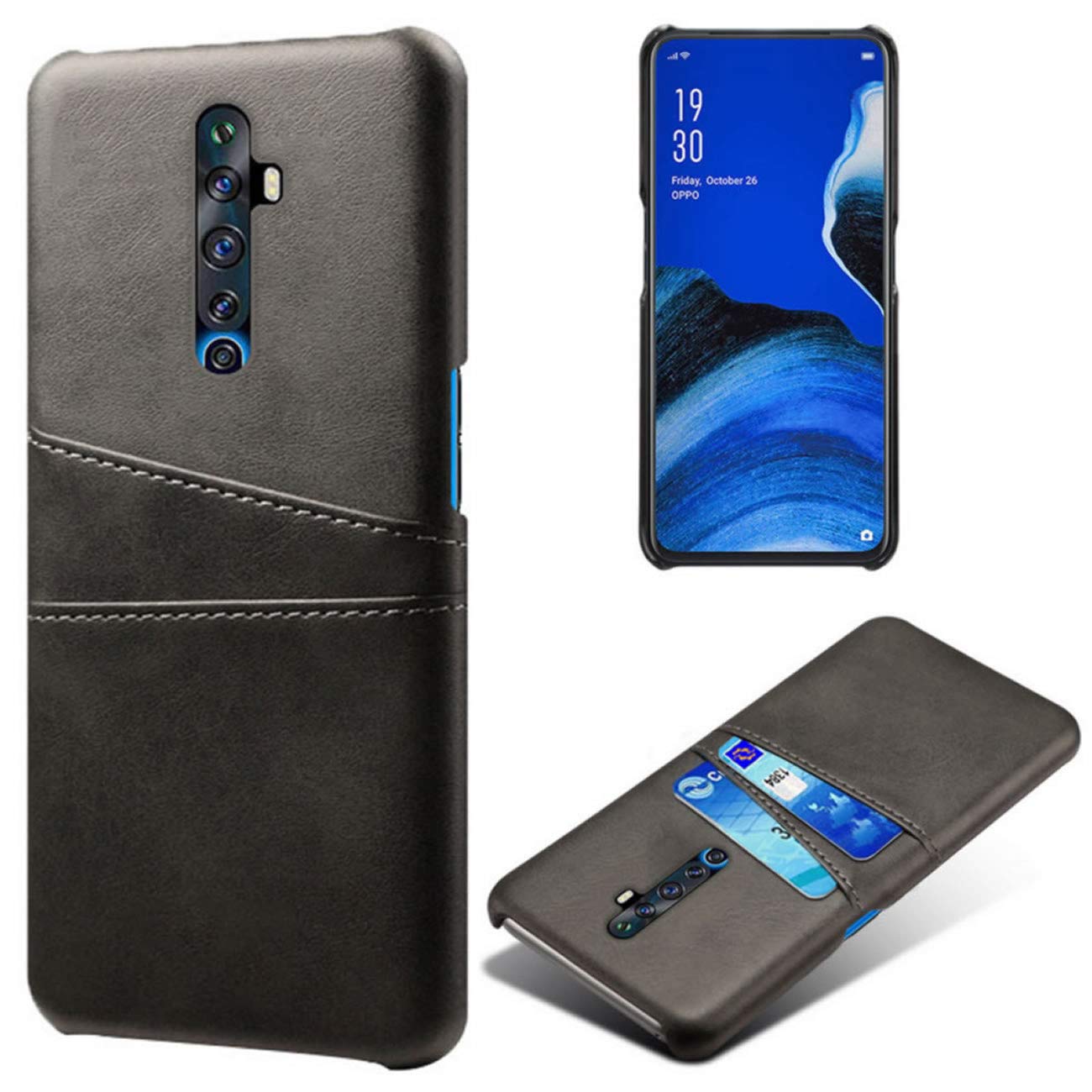 HualuBro Oppo Reno 2Z / 2F Case, Premium PU Leather Ultra Slim Shockproof Back Bumper Phone Case Cover with Card Slot Holder for Oppo Reno 2Z / 2F Phone Case (Black)