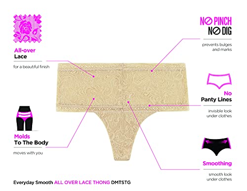 Maidenform womens Tummy Smoothing Lace Thong Panties, Paris Nude, 6 US