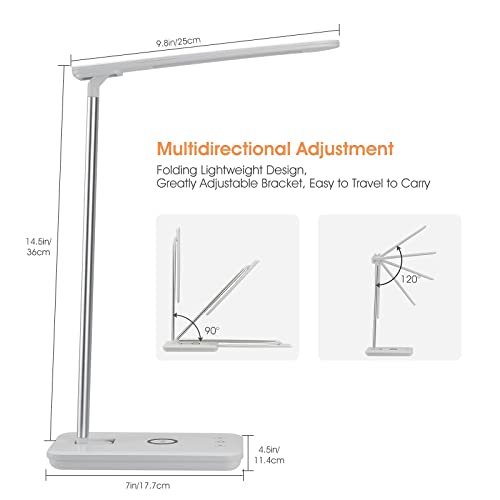 SUNNEST LED Desk Lamp, Adjustable Desk Light with Wireless Charger, USB Charging Port, 3 Color Modes Desk Light for Home Offic, Touch Control Infinitely Dim and Brighten